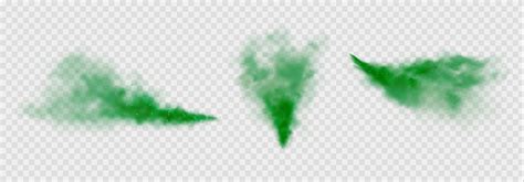 녹색 안개 또는 연기 입자가 있는 녹색 먼지 투명 한 배경에 격리 된 연기 또는 먼지 추상적 신비가스 벡터 그림입니다 건조한에