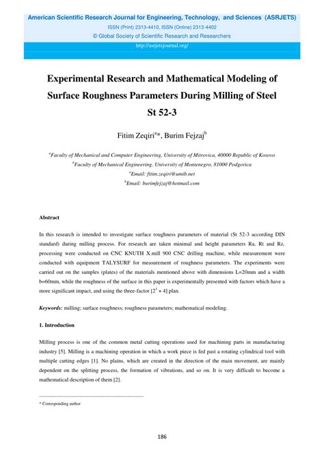 Pdf Experimental Research And Mathematical Modeling Of Surface Roughness Parameters During