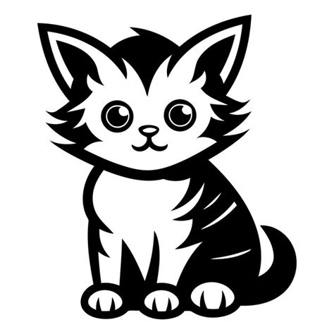 Adorable Black And White Cartoon Cat Sitting With A Happy Expression