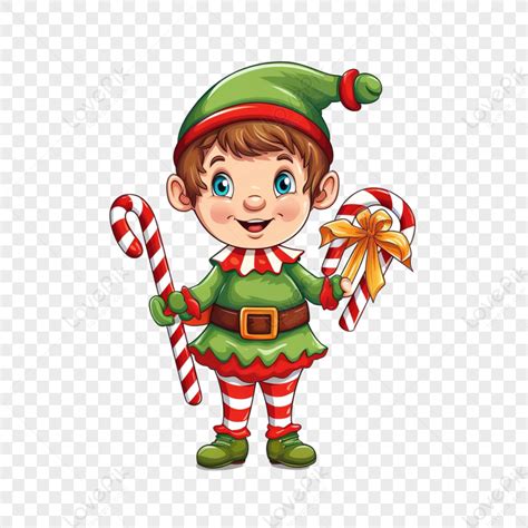 크리스마스 엘프 이야기 엘프는 사탕 지팡이 두 개를 운반합니다 꼬마 요정 마법 Png 일러스트 무료 다운로드 Lovepik