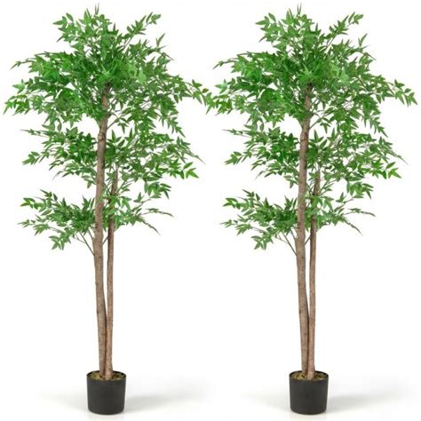 150 Cm Artificial Bamboo Tree Set Of 2 Faux Bamboo Plant Costway