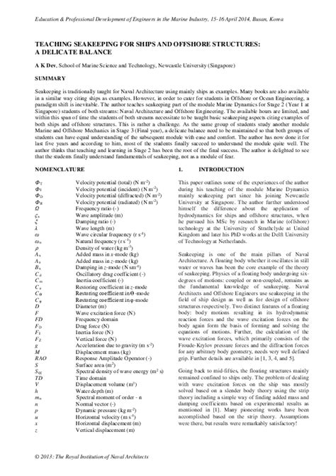 Pdf Teaching Seakeeping For Ships And Offshore Structures A Delicate Balance