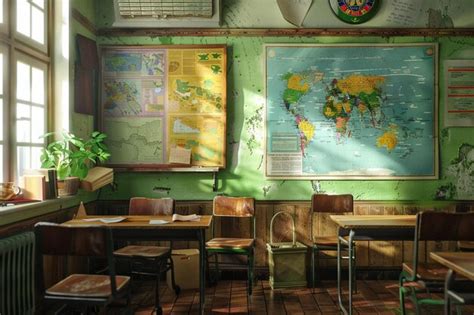 Classroom Decorated With Linguistic Maps And Chart Premium Ai Generated Image