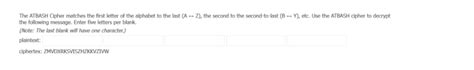 Solved The Atbash Cipher Matches The First Letter Of The
