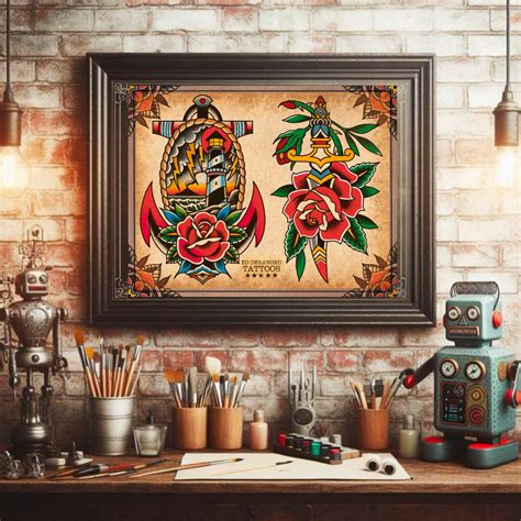 Original 14x11 Traditional Tattoo Flash Wall Art Home Decor Tattoo