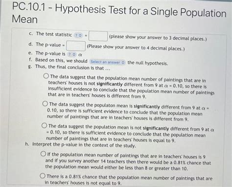 C 10 1 Hypothesis Test For A Single Population Mean