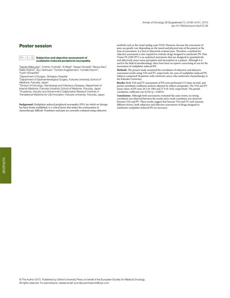 Pdf P1 5 9subjective And Objective Assessment Of Oxaliplatin Induced Peripheral Neuropathy