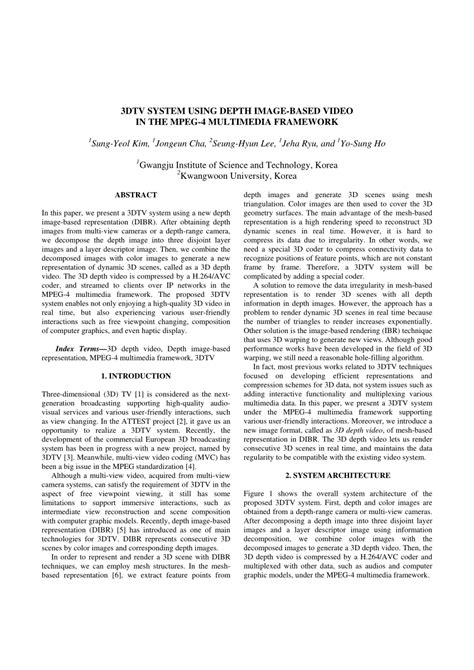 Pdf 3dtv System Using Depth Image Based Video In The Mpeg 4 Multimedia Framework