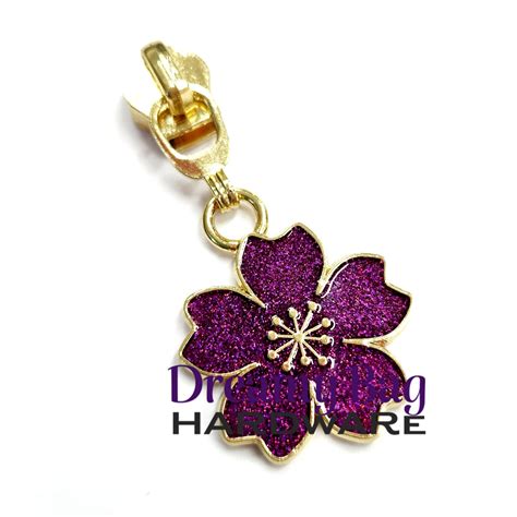 5 Zipper Pull Purple Sparkle Flower Dreamy Bag Hardware Pty Ltd