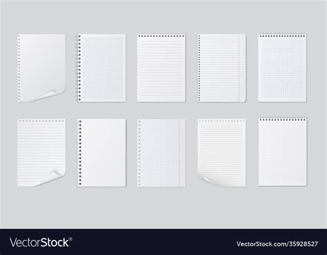 Realistic Notebooks Sheets Lined Checkered Vector Image