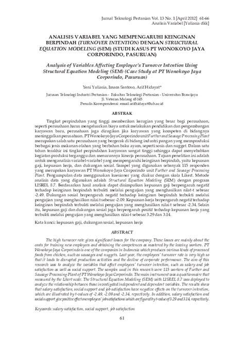 Pdf Analysis Of Variables Affecting Employees Turnover Intention Using Structural Equation