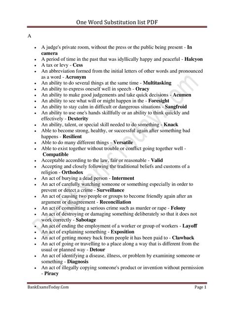 One Word Substitution List And Examples 2025 Pdf Instapdf