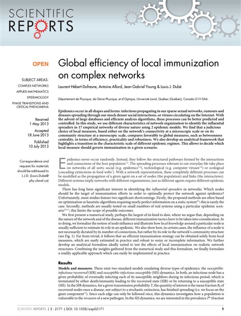 Pdf Global Efficiency Of Local Immunization On Complex Networks