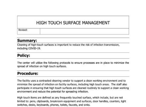 High Touch Surface Management Policy Asc Solutions Library