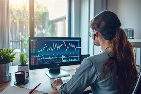 Trader Analyzing Stock Charts On Computer Monitor Premium Ai
