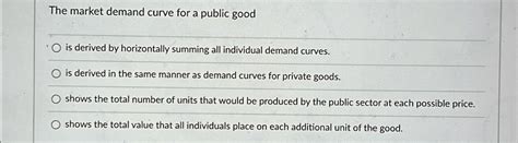 Solved The Market Demand Curve For A Public Good Is Derived By