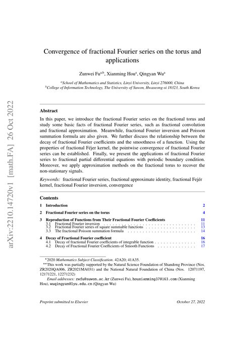 Pdf Convergence Of Fractional Fourier Series On The Torus And Applications