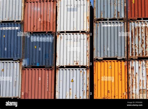 Shipping Containers Stacked At A Port Container Terminal Ontario Canada Stock Photo Alamy