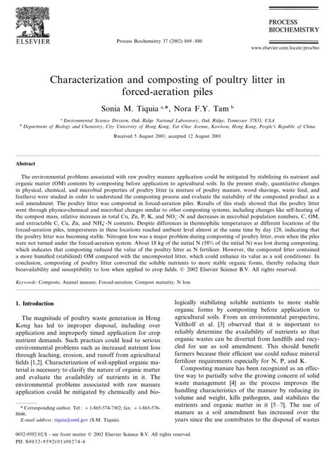 Pdf Characterization And Composting Of Poultry Litter In Forced Aeration Piles
