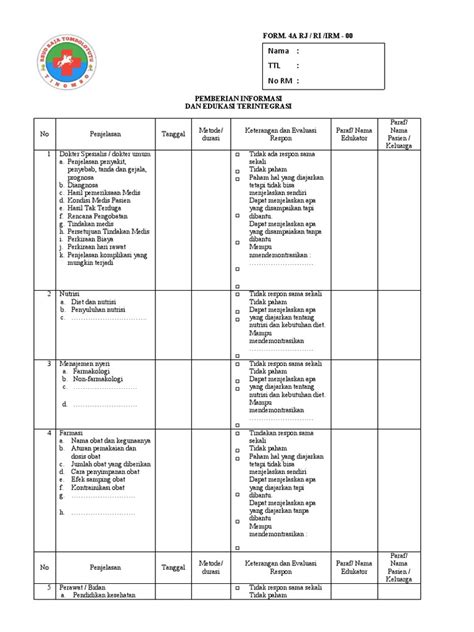 Formulir Pemberian Edukasi Terintergasri Rencana Perubahan Pdf