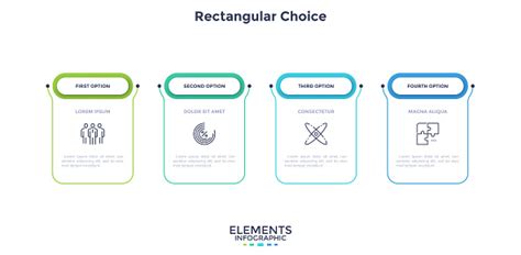 4개의 직사각형 프레임 또는 제목이 가로 행으로 배열된 카드 선택할 수 있는 4가지 옵션이 있는 비즈니스 모델의 개념 최소한의 인포그래픽 디자인 템플릿입니다 현대 평면 벡터