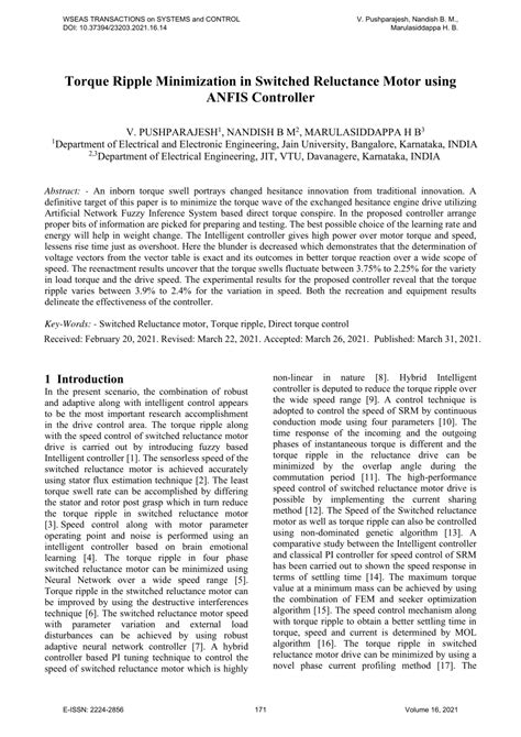 Pdf Torque Ripple Minimization In Switched Reluctance Motor Using Anfis Controller