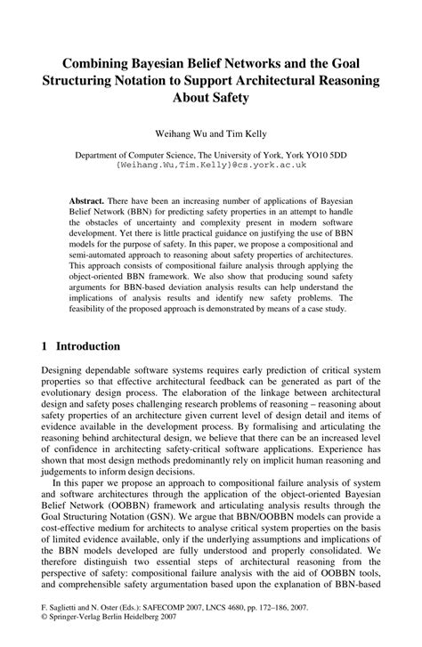 pdf combining bayesian belief networks and the goal structuring