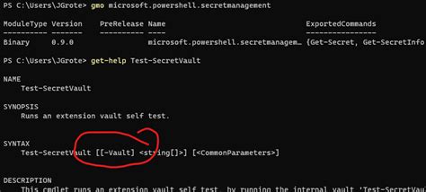 [0 9 0] test secretvault help incorrect vault instead of name