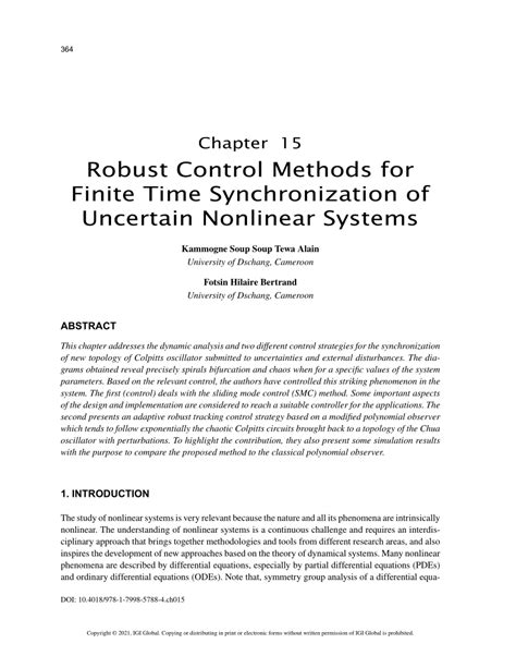 Pdf Robust Control Methods For Finite Time Synchronization Of Uncertain Nonlinear Systems