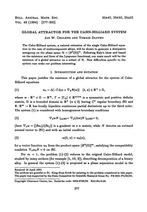 Pdf Global Attractor For The Cahn Hilliard System