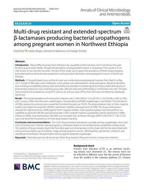 Pdf Multi Drug Resistant And Extended Spectrum β Lactamases Producing Bacterial Uropathogens