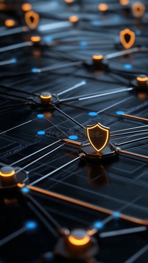 Digital Network Security Concept With Interconnected Nodes And Glowing Shields Representing