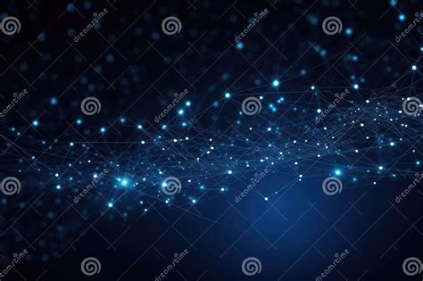 Abstract Technology Background With Connection Lines And Dots 3d Rendering Dark Blue And Glow