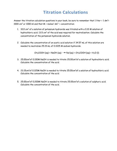 Titration Calculations Teaching Resources