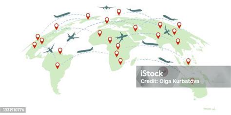 항공 서비스 대륙 국제 비행기 비행 하늘에서 비행기 추적 다른 나라의 공항 세계 글로벌 통신 배달 및 여행지구지도 벡터 개념 지도에 대한 스톡 벡터 아트 및 기타 이미지