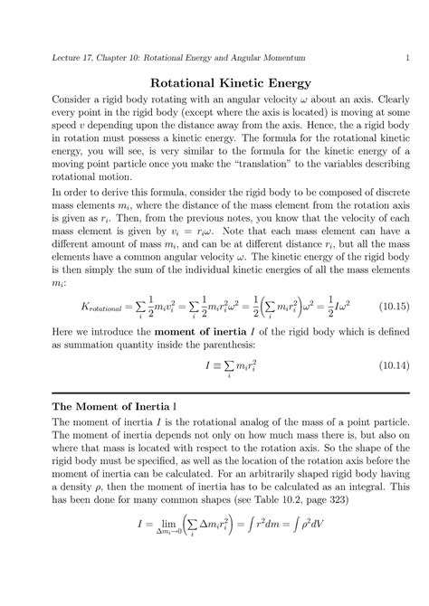 Rotational Kinetic Energy Rotational Kinetic Energy Consider A Rigid Body Rotating With An