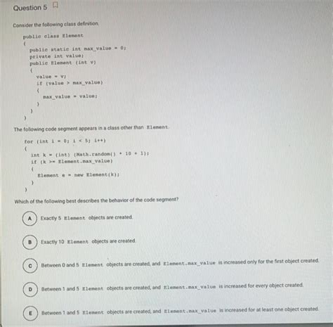 Solved Question 5 Consider The Following Class Definition