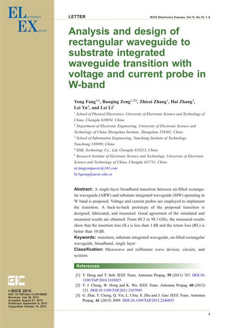 Pdf Analysis And Design Of Rectangular Waveguide To Substrate