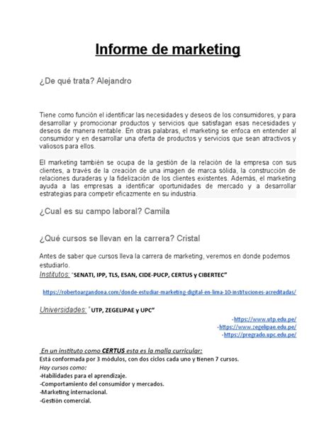 Informe De Marketing Pdf