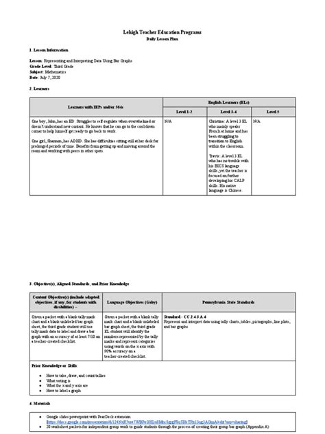 Mini Lesson Bar Graphs Pdf Educational Assessment Communication