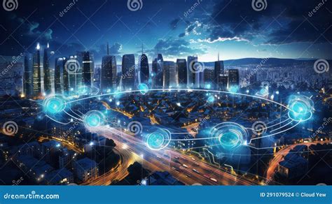 Futuristic Cityscape With Iot Infrastructure Stock Illustration