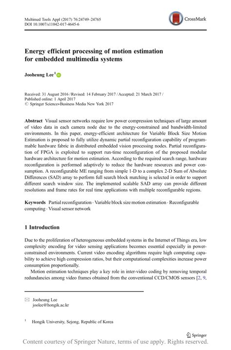Energy Efficient Processing Of Motion Estimation For Embedded