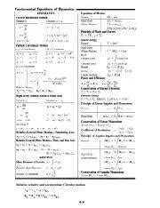 Dynamics Formula Sheet Fundamental Equations Of Dynamics KINEMATICS Particle Rectilinear