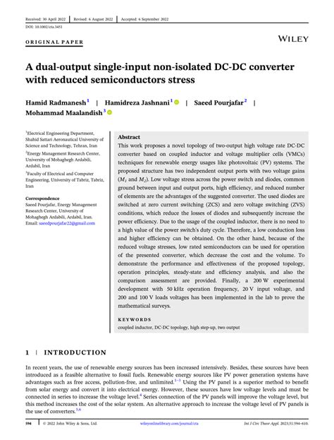 A Dualoutput Singleinput Nonisolated DCDC Converter With Reduced Semiconductors Stress