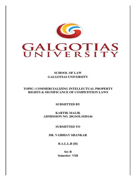 Kartik Malik Major Seminar Pdf Intellectual Property License