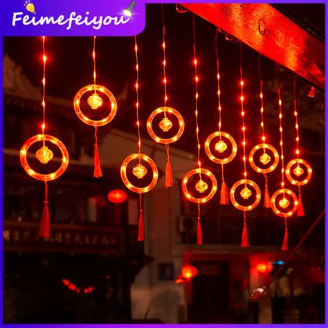 2025 Cny Lantern Decorations Curtain Lights Chinese Knot Red Lanterns Led Festival Decoration