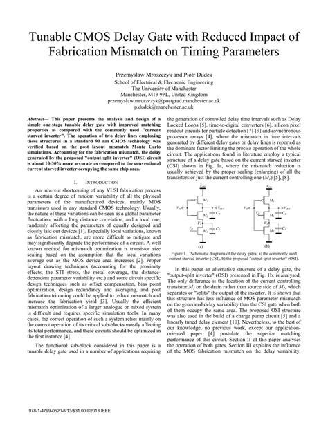 Pdf Tunable Cmos Delay Gate With Reduced Impact Of Fabrication Mismatch On Timing Parameters
