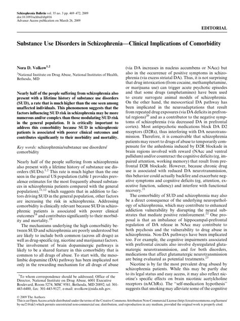 Volkow 2009 Editorial Substance Use Disorders In Schizophrenia Clinical Implications Of