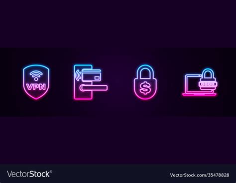 Set Line Shield With Vpn Wireless Digital Door Vector Image