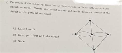 answered a determine if the following graph has an euler circuit an